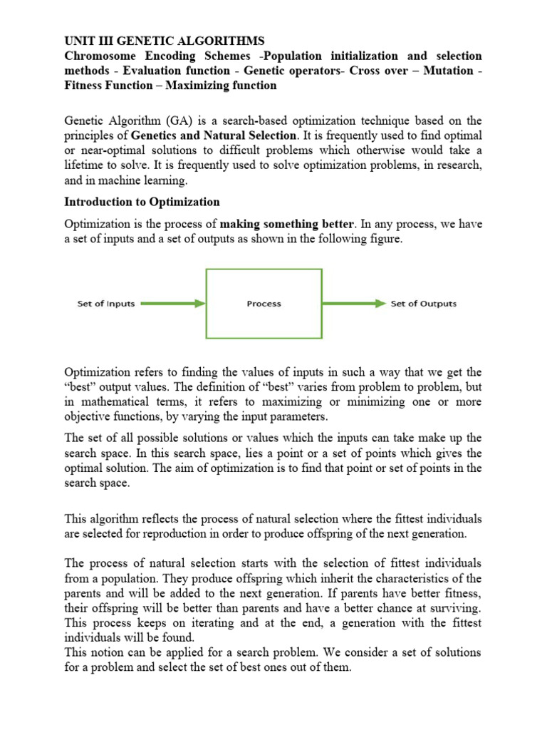 Notes Unit Iii Genetic Algorithms Print Pdf Genetic Algorithm Mathematical Optimization