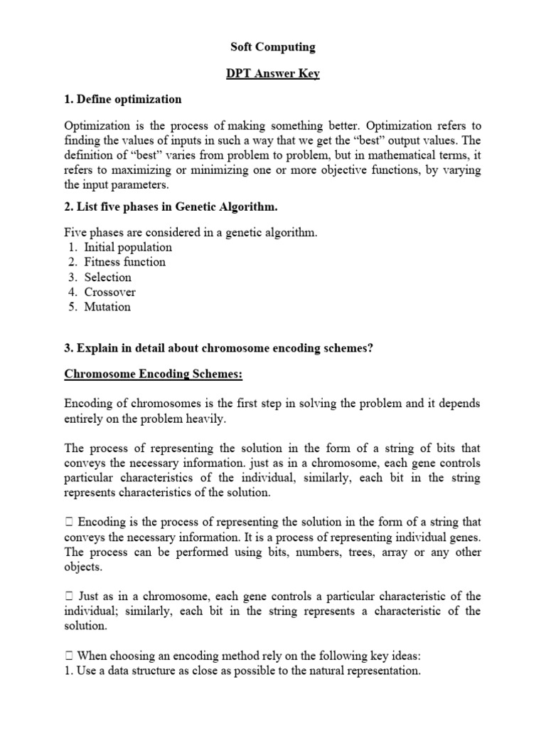 SC - DPT - Answer Key | PDF | Genetic Algorithm | Mathematical Optimization