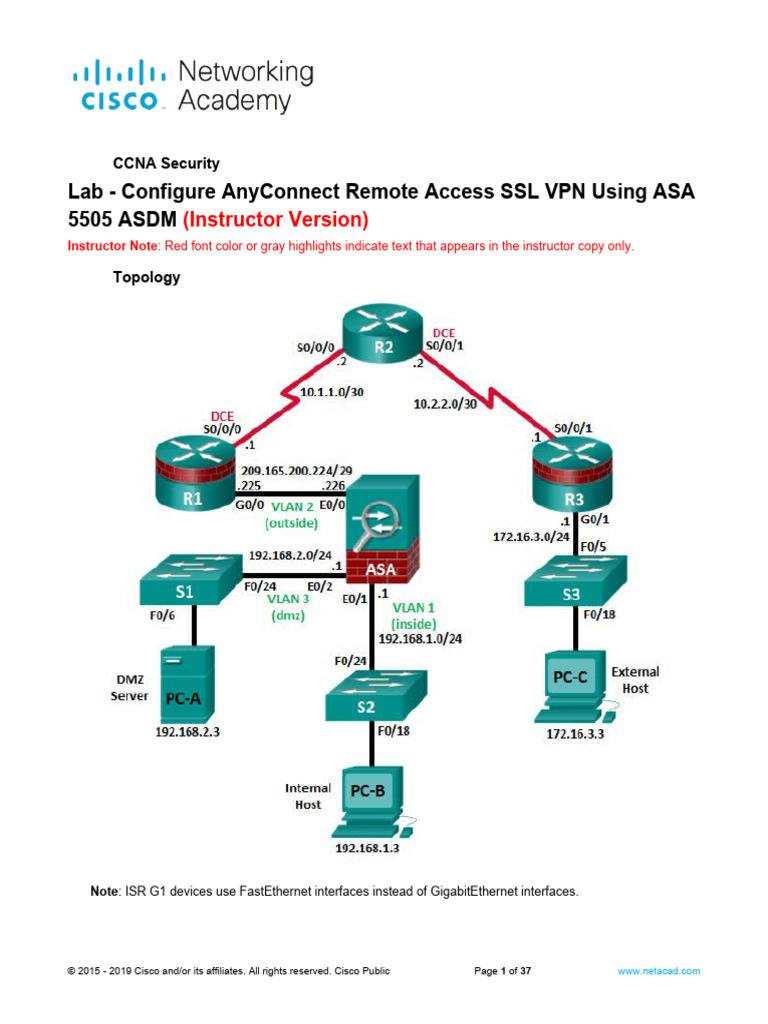 10.3.1.2 Lab - Configure AnyConnect Remote Access SSL VPN Using ASA 5505 ASDM - Instructor | PDF ...