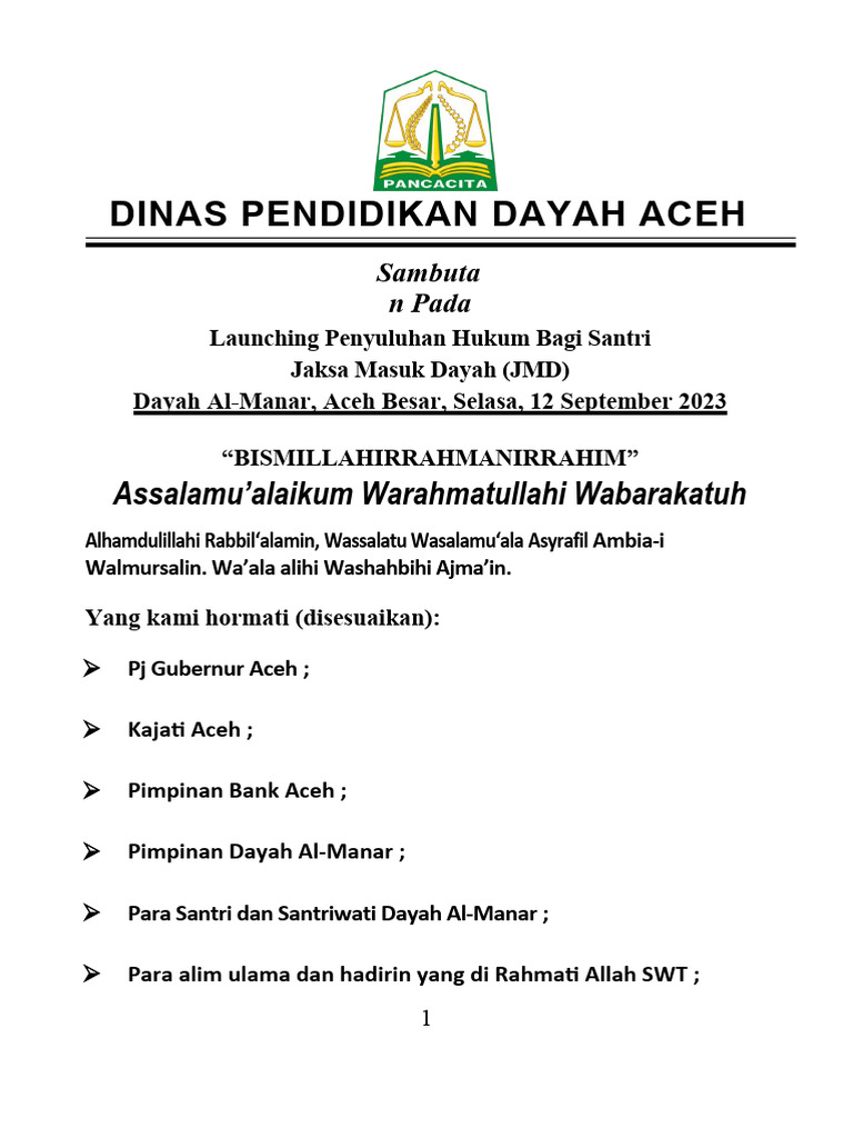 Sambutan Launching JMD 2023 | PDF