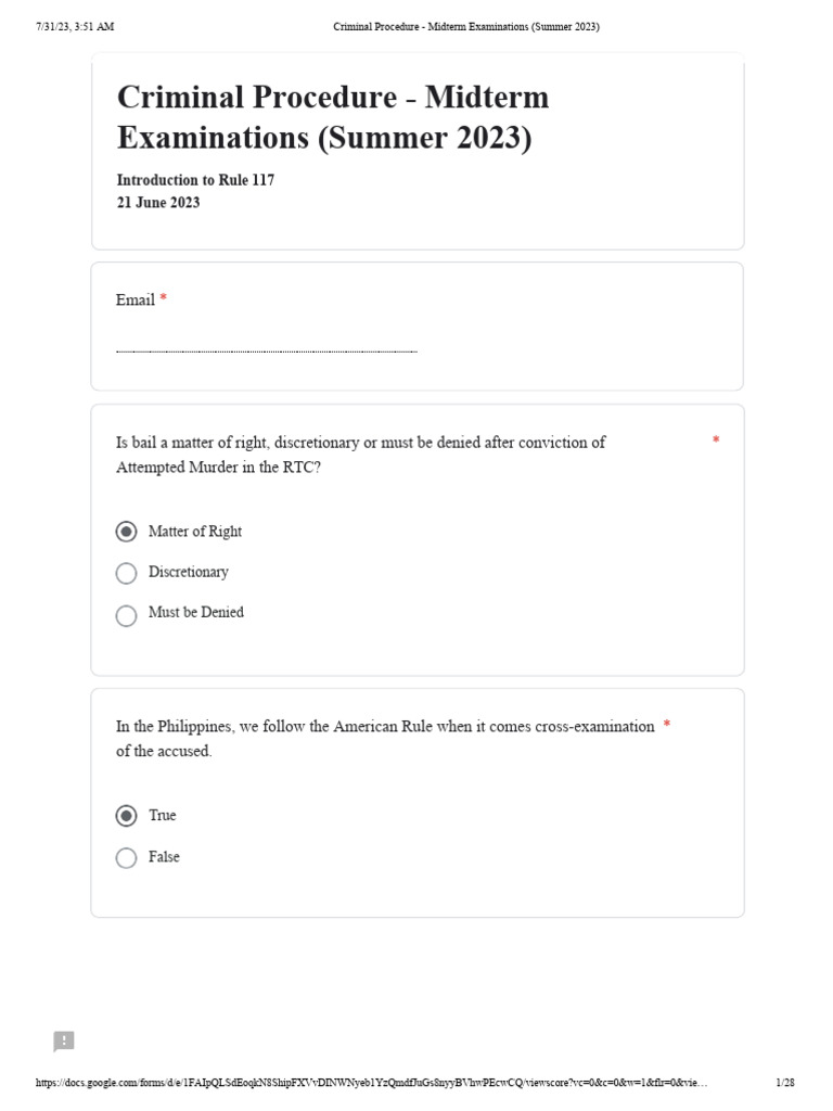 Criminal Procedure Midterm Examinations Summer 2023 1 | PDF | Criminal Procedure In South Africa ...