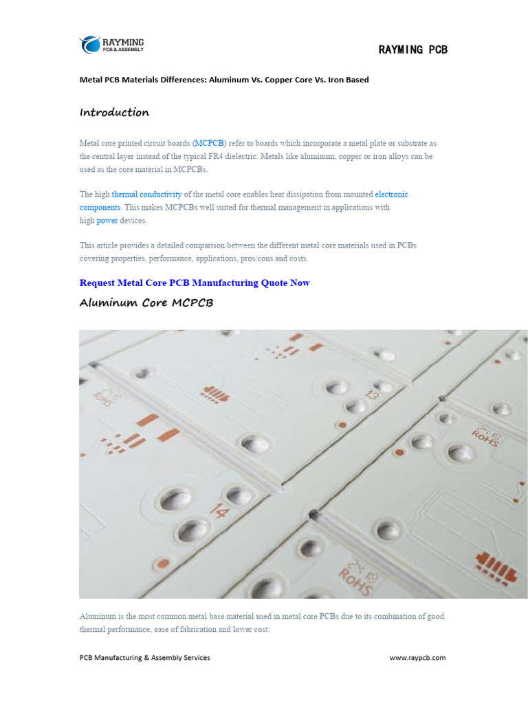 Metal Core PCB Material Comparison | PDF | Printed Circuit Board | Metals