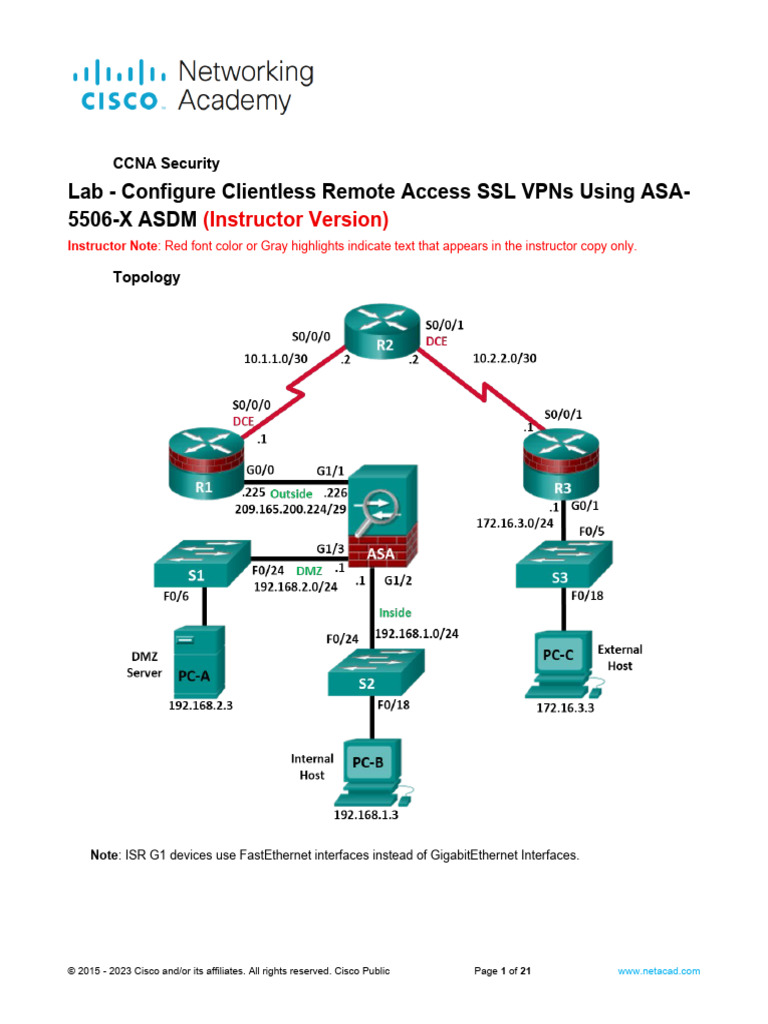 10.3.1.1 Lab - Configure Clientless Remote Access SSL VPNs Using ASA 5506-X ASDM - Instructor ...