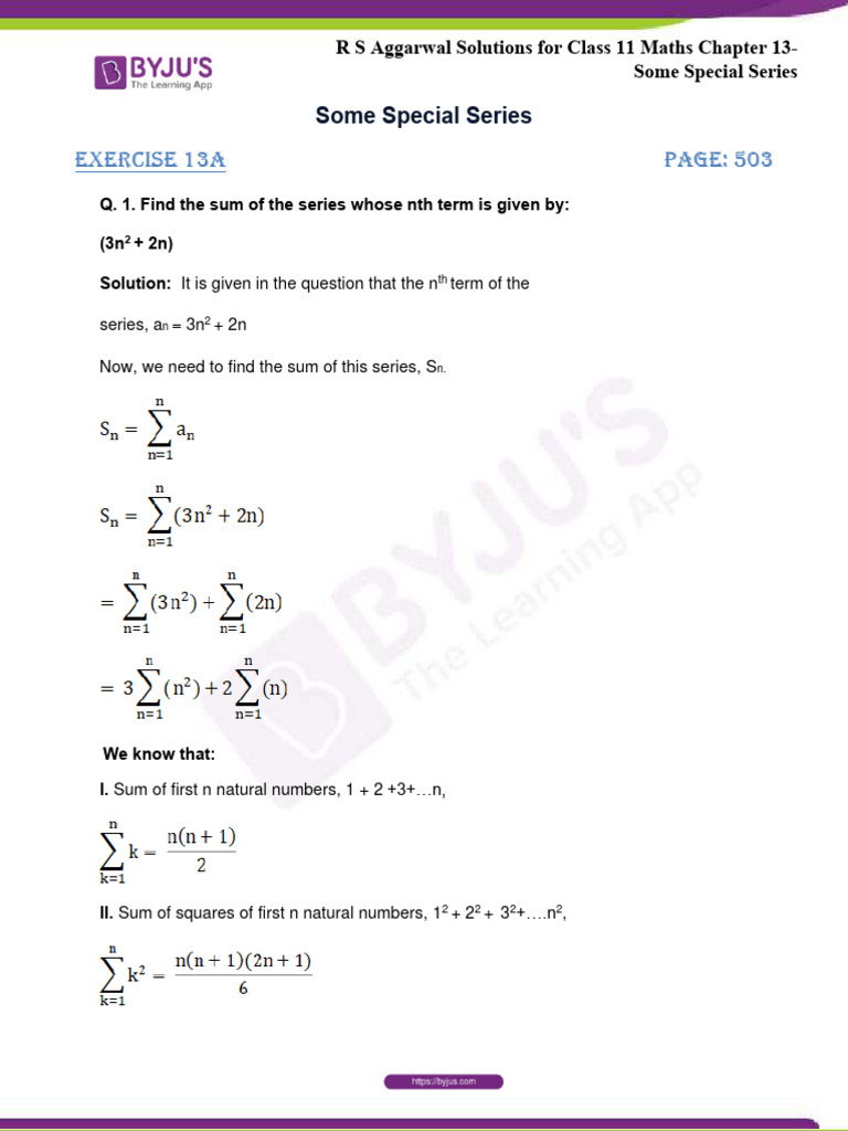 R S Aggarwal Solutions Class 11 Maths Chapter 13 Some Special Series | PDF | Summation ...