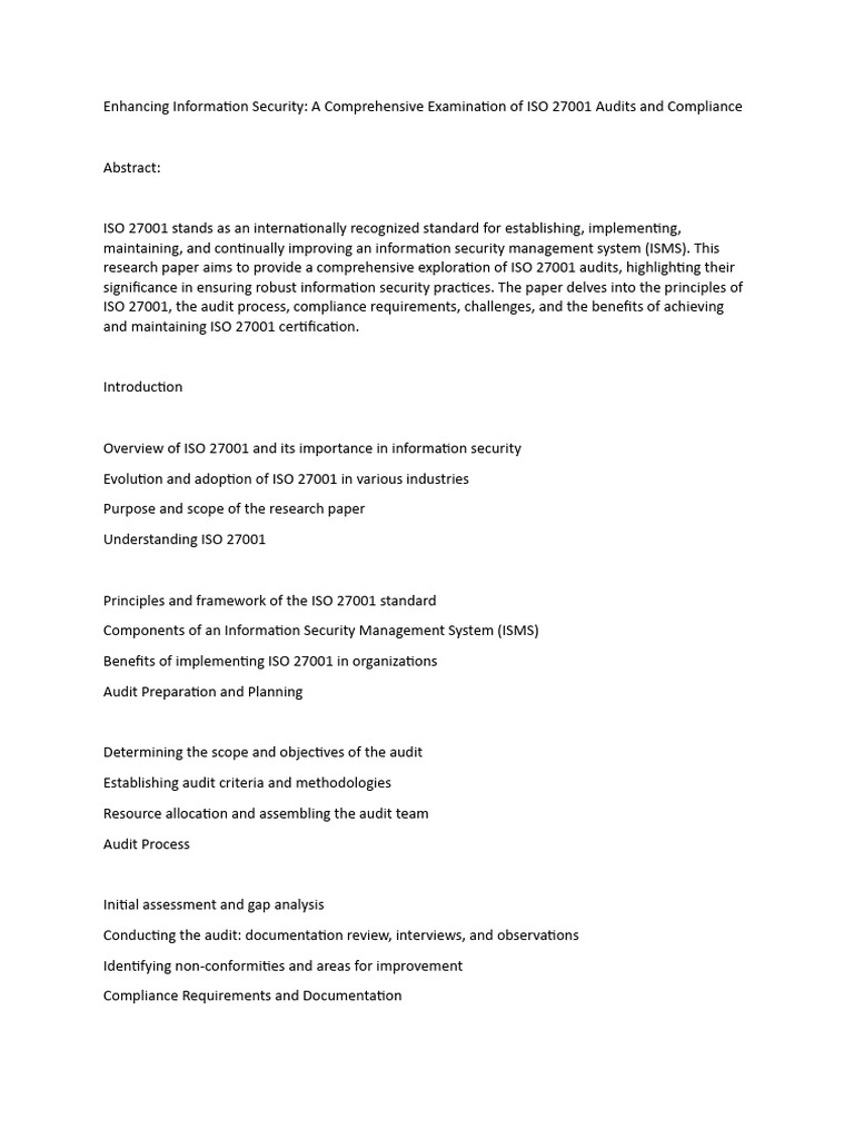 Enhancing Information Security Iso27001 Pdf Audit Information