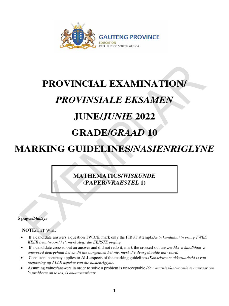 Gr10 MATH P1 (ENG & AFR) June 2022 Possible Answers | PDF ... Gr10 MATH P1 (ENG & AFR) June 2022 Possible Answers | PDF ...