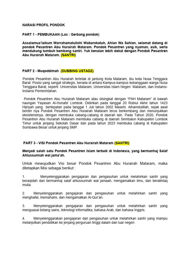 Fix Narasi Profil Pondok | PDF
