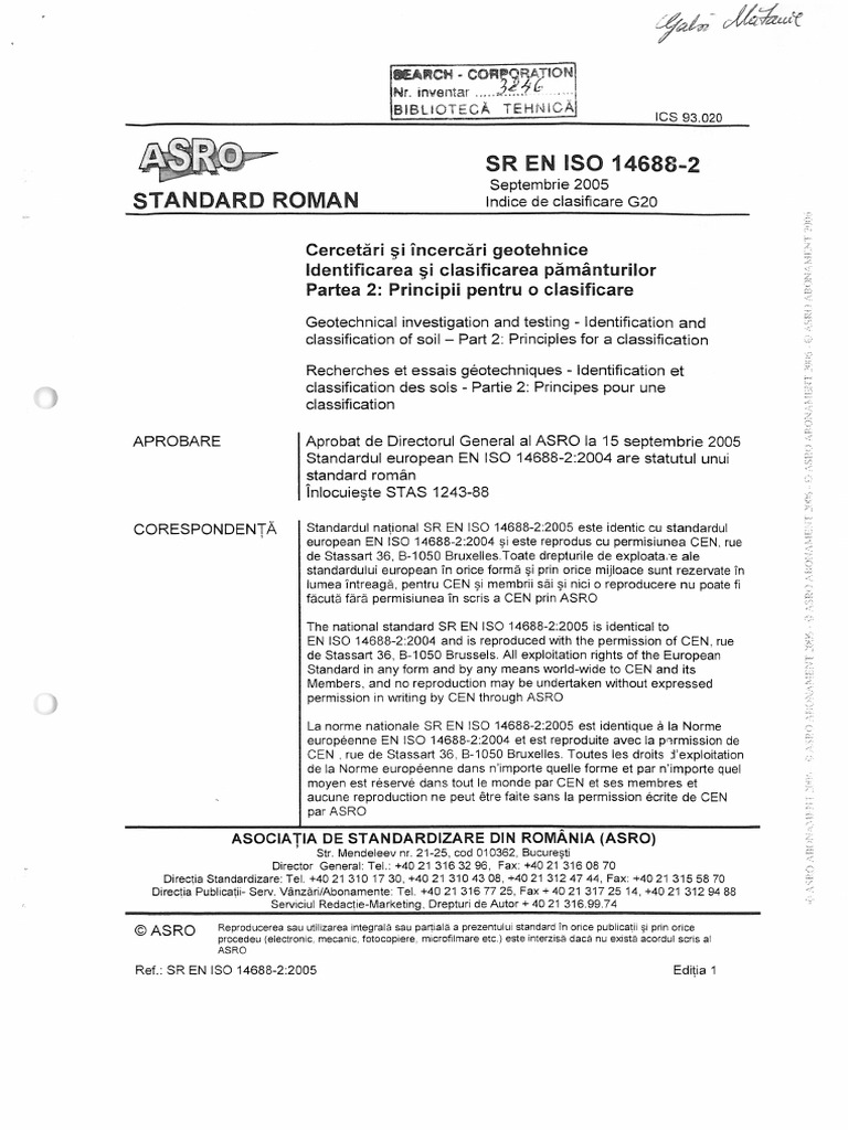 SR EN ISO 14688-2 - Identificarea Si Clasificarea Pamanturilor | PDF