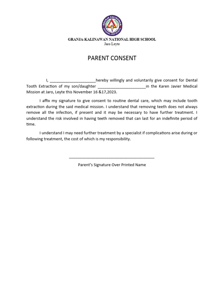 GKNHS Tooth Extraction CONSENT | PDF | Self-Improvement | Wellness