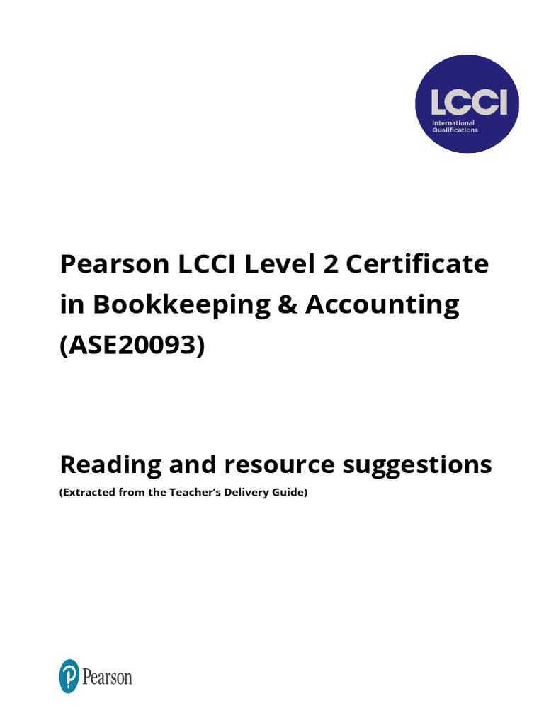 LCCI Level 2 Bookkeeping Accounting Reading and Resource Suggestions ...
