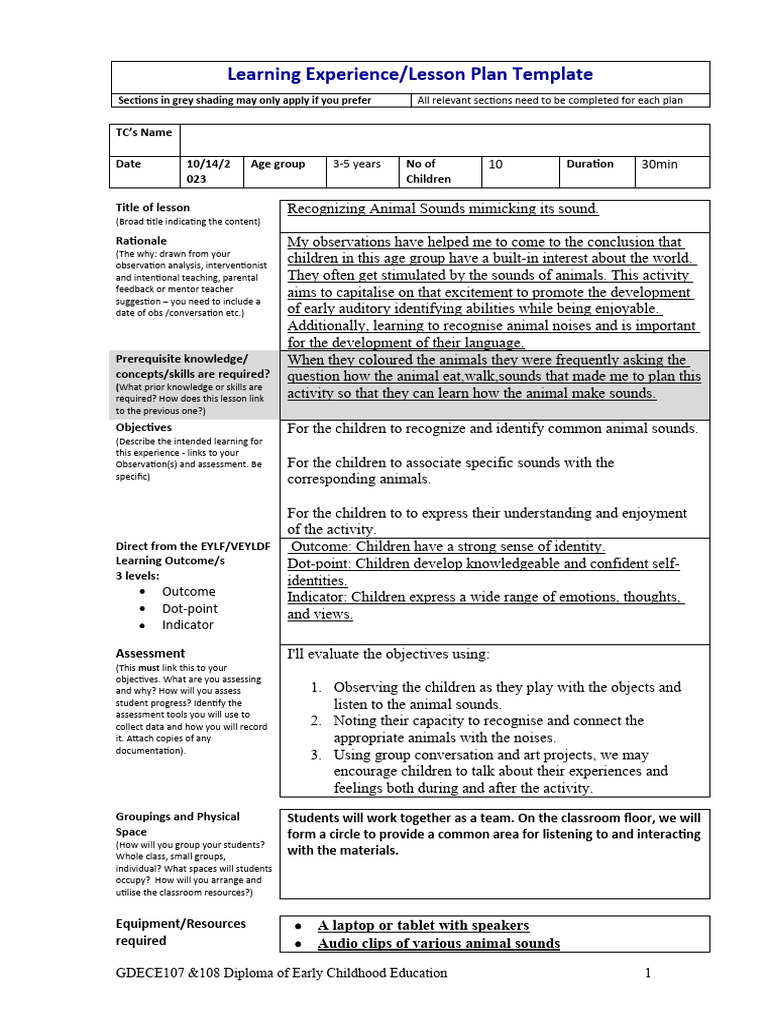 108 Learning Experience Plan3 | PDF | Experience | Learning