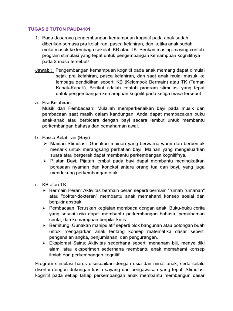 Tugas 2 Tuton PAUD4101 | PDF