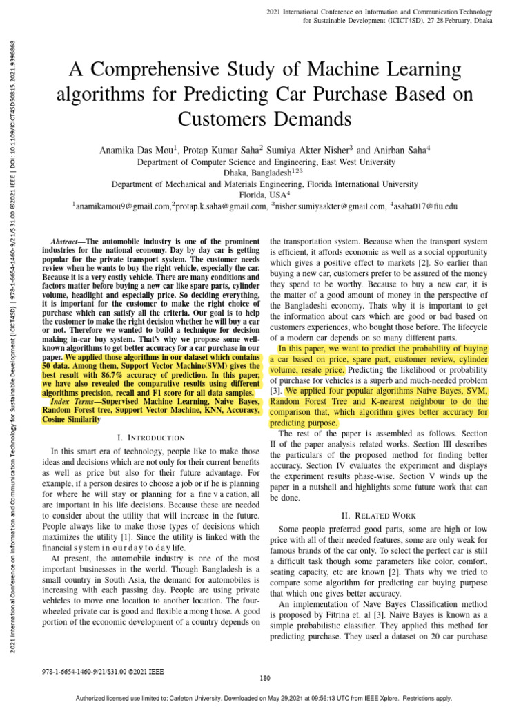 A Comprehensive Study of Machine Learning Algorithms For Predicting Car Purchase Based On ...