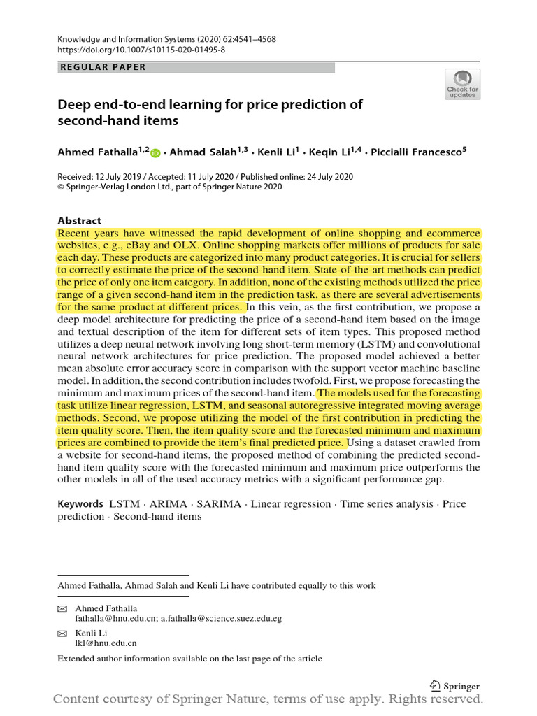 Deep End-To-End Learning For Price Prediction of S | PDF | Autoregressive Integrated Moving ...