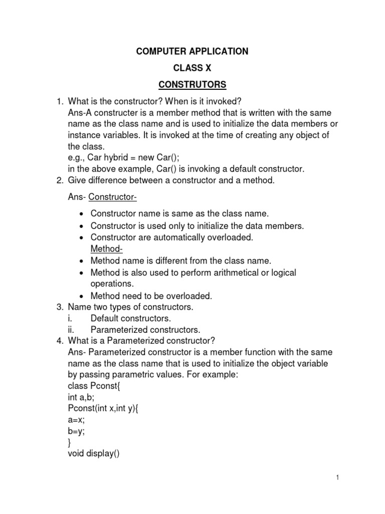 CONSTRUTOR Theory Notes For Class 10 | PDF | Constructor (Object ...