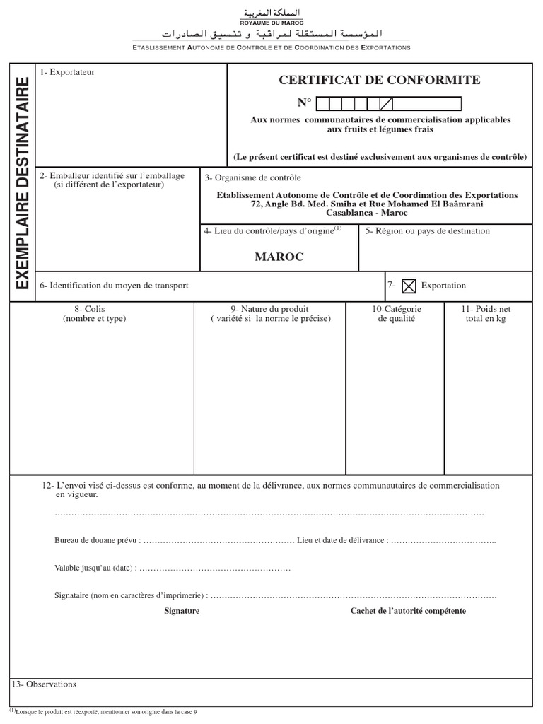Certificat de Conformité Maroc | PDF | Maroc