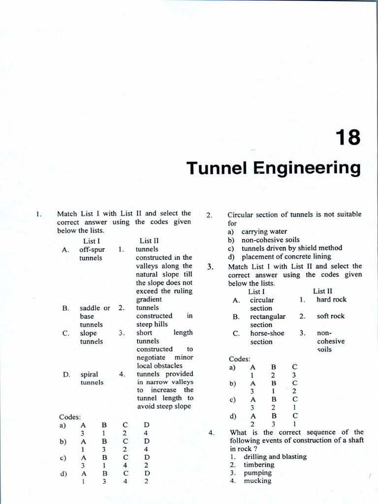 Tunnel Engineering - Gupta Gupta - MCQ | PDF