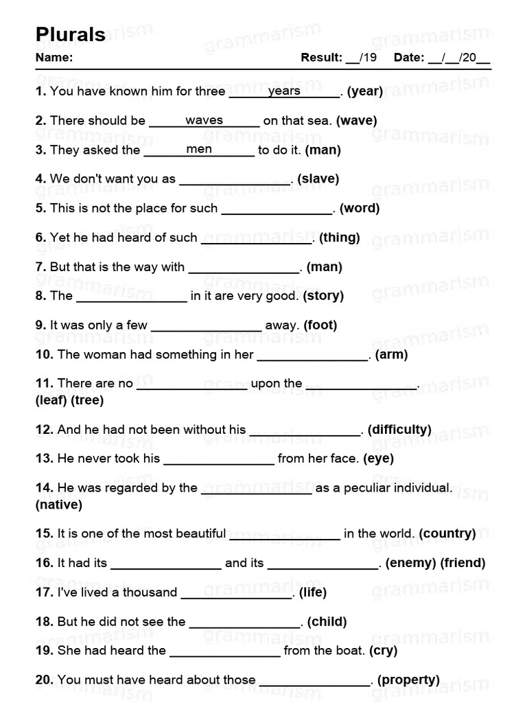 Grammarism Plurals Test 1 1522510 | PDF | Foreign Language Studies