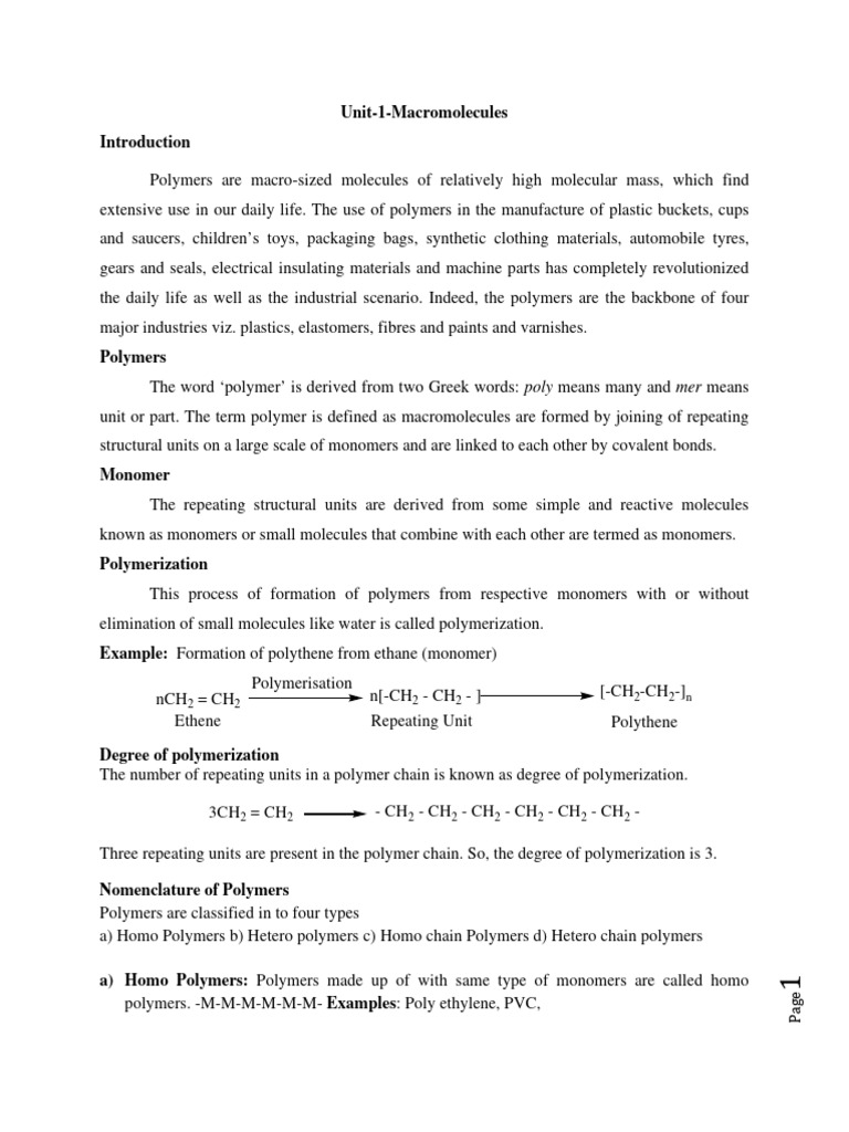 Unit-1 Macromolecules With Problems - Compressed | PDF | Polymers | Copolymer