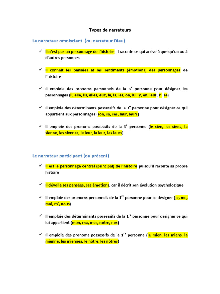 Comprendre les types de narrateurs | PDF