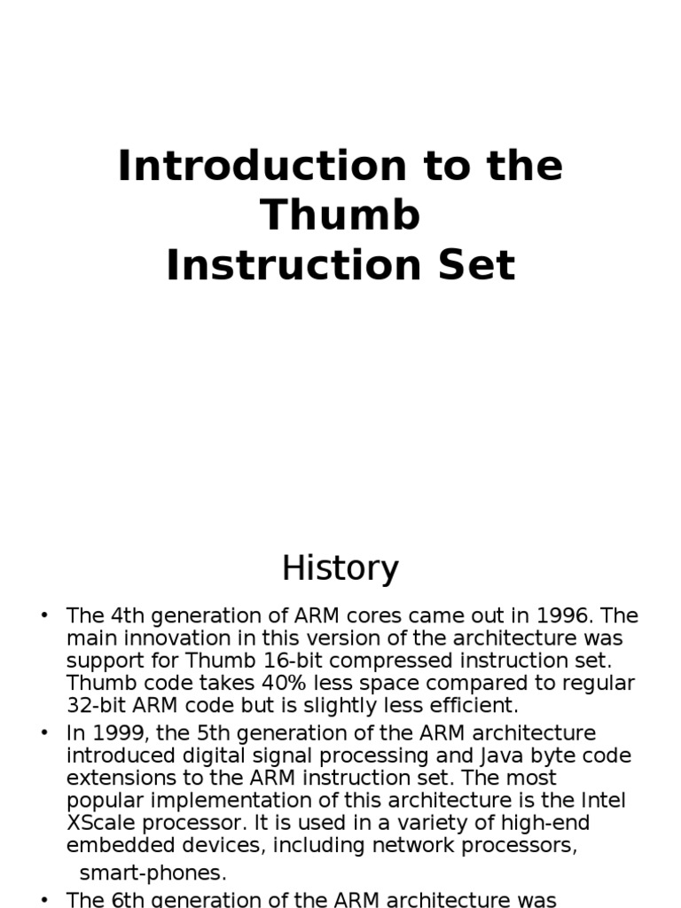 Introduction To The Thumb | PDF | Arm Architecture | Instruction Set