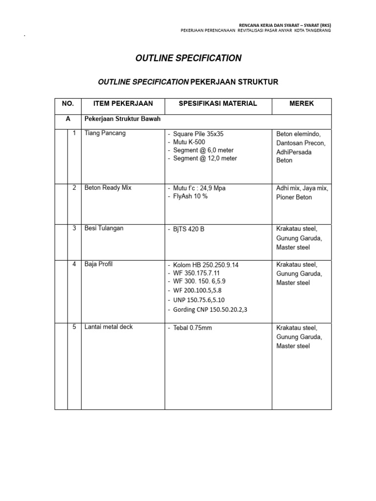 OUTLINE SPECIFICATION STRUKTUR | PDF