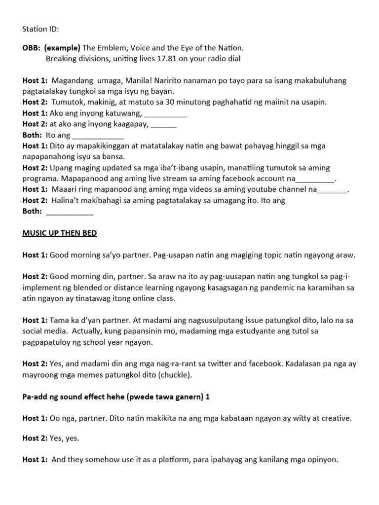 Radio Broad Script Template | PDF