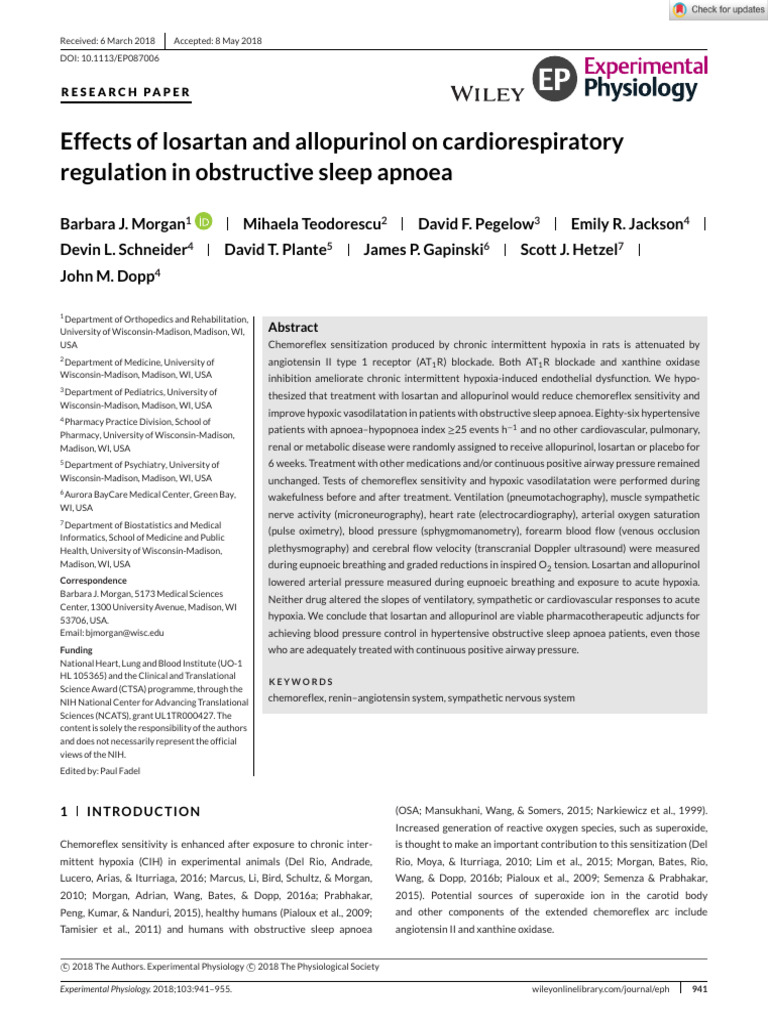 Experimental Physiology - 2018 - Morgan - Effects of Losartan and Allopurinol On ...