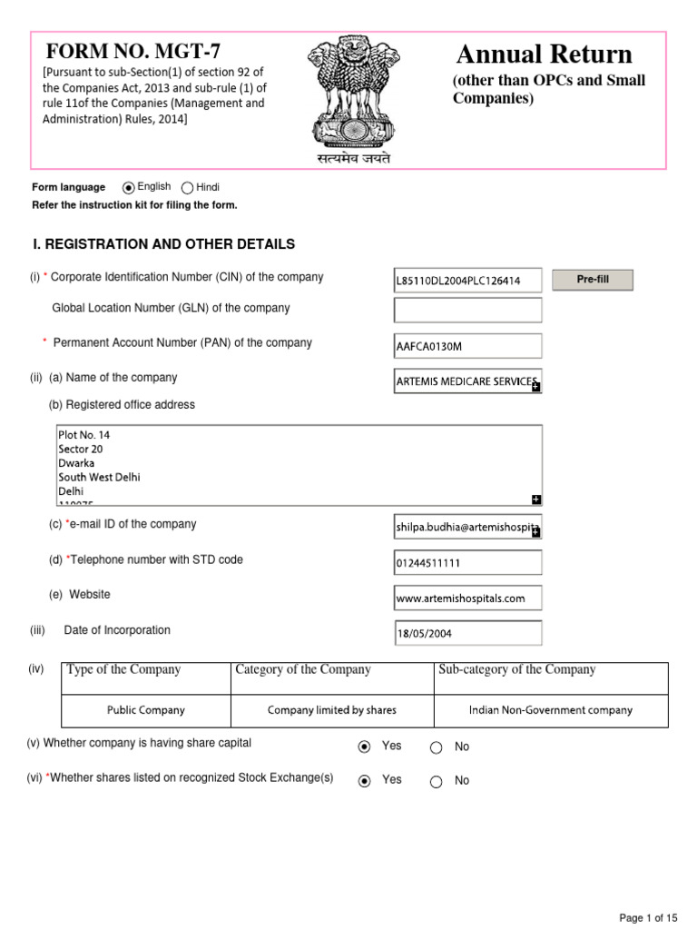Draft of Annual Return MGT 7 For The Fy 2021 22 | PDF | Securities ...
