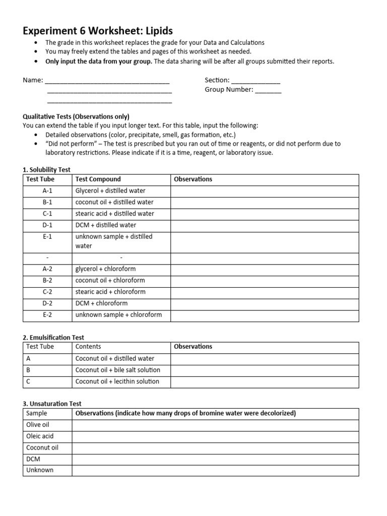 6 - Modified Lipids Worksheet | PDF | Lipid | Oil