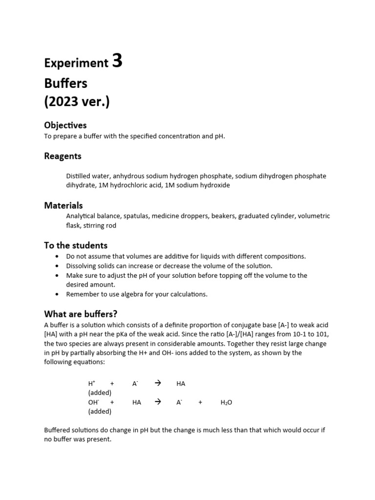 3 - Modified Buffers Biochem Lab 1 with worksheet | PDF | Buffer Solution | Ph