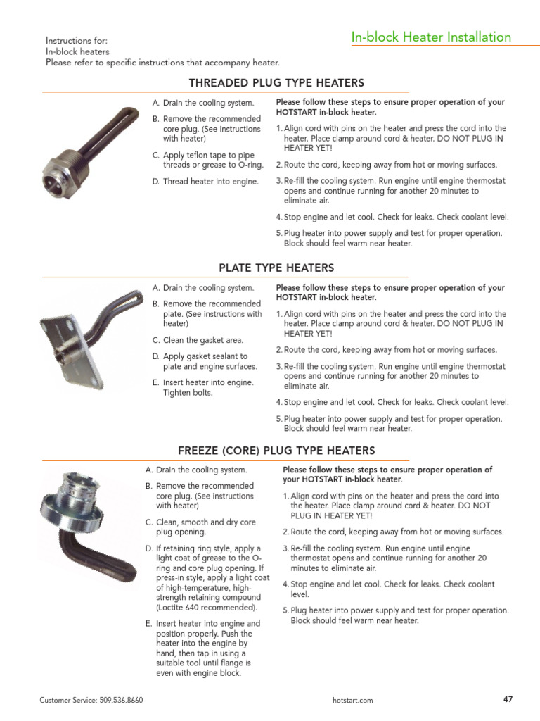 Hotstart In-Block Heater Installation Instructions | PDF | Electrical ...
