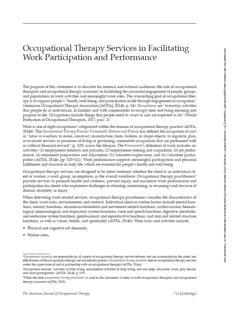 Occupational Therapy Services in Facilitating Work Participation and ...
