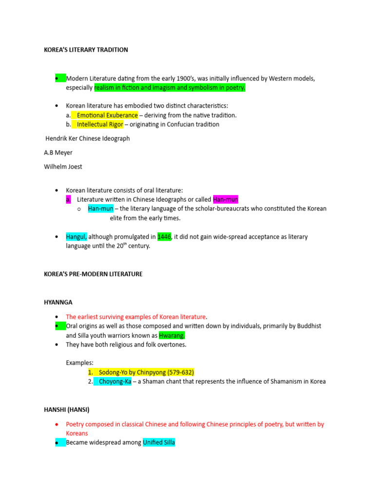 Evolution of Korean Literary Traditions | PDF | Korea | East Asia