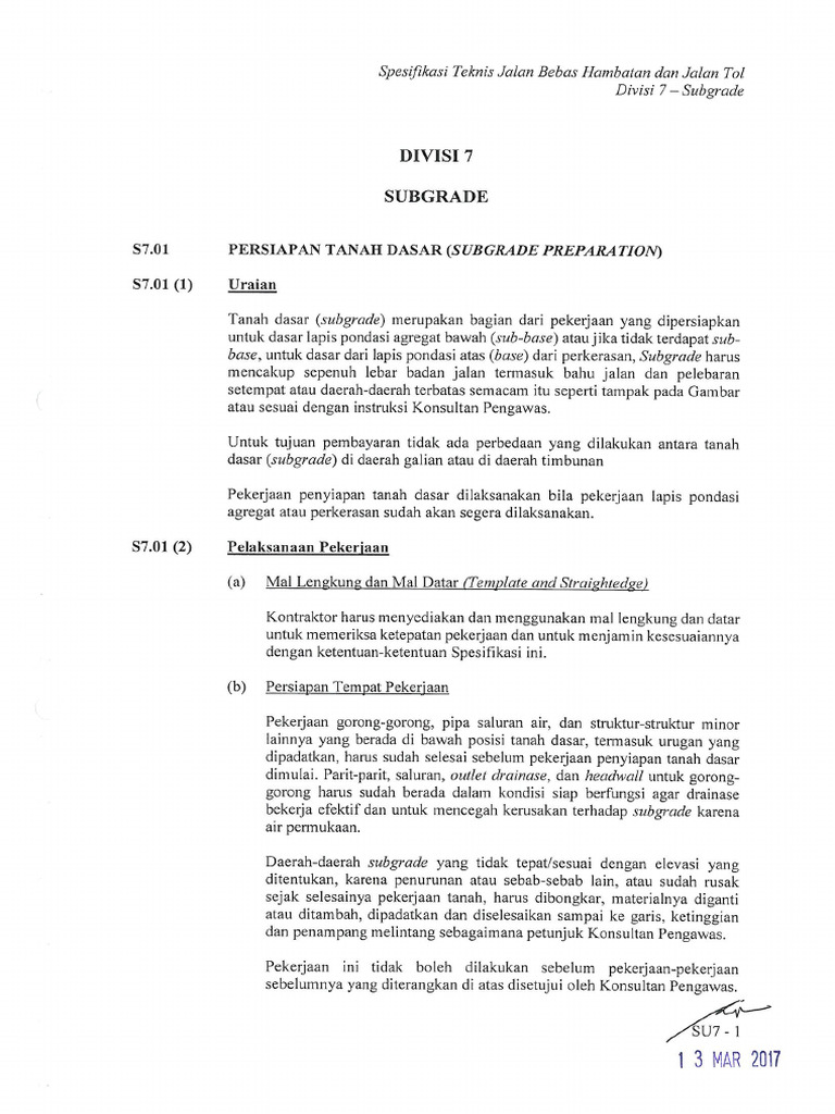 Spek Teknis JBH - JT - E.2017 - Div.7 Subgrade | PDF