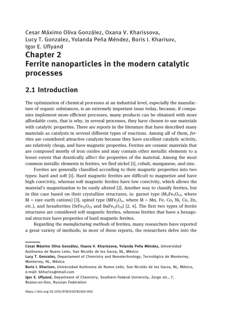 Ferrite Nanoparticles in The Modern Catalytic Processes | PDF | Catalysis | Nanoparticle