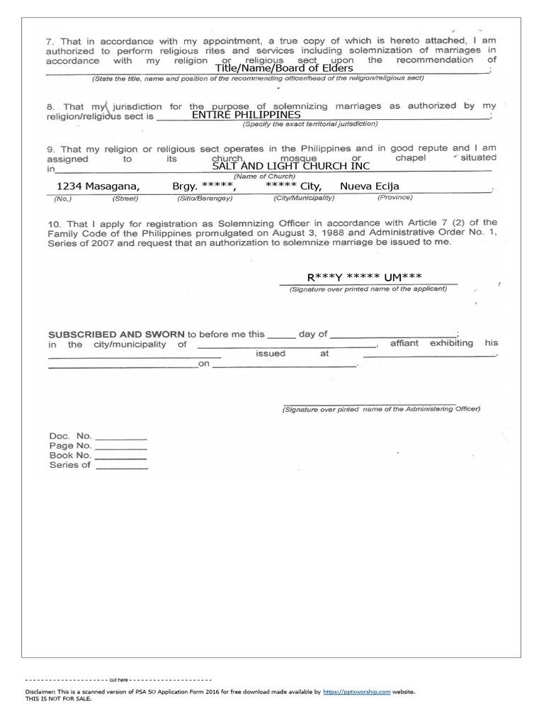 CRASM Form Application Page2 - Application For Registration of Authority To Solemnize Marriage ...