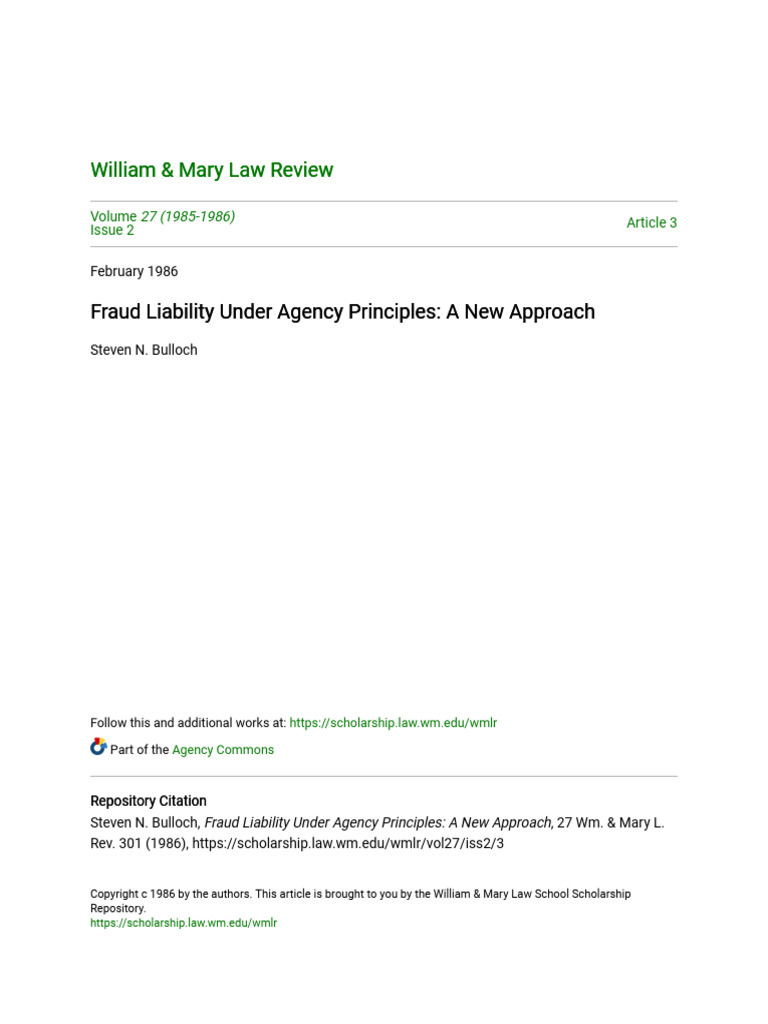 Fraud Liability Under Agency Principles - A New Approach | PDF | Legal ...