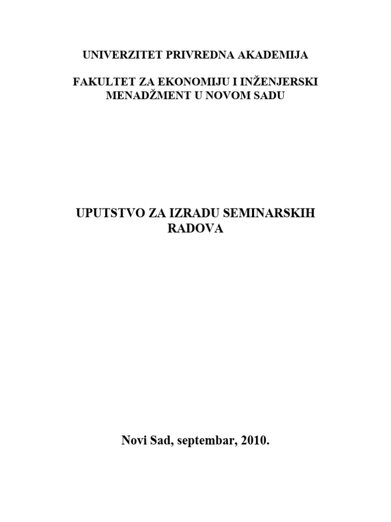 Uputstvo Za Pisanje Seminarskog Na Masteru | PDF