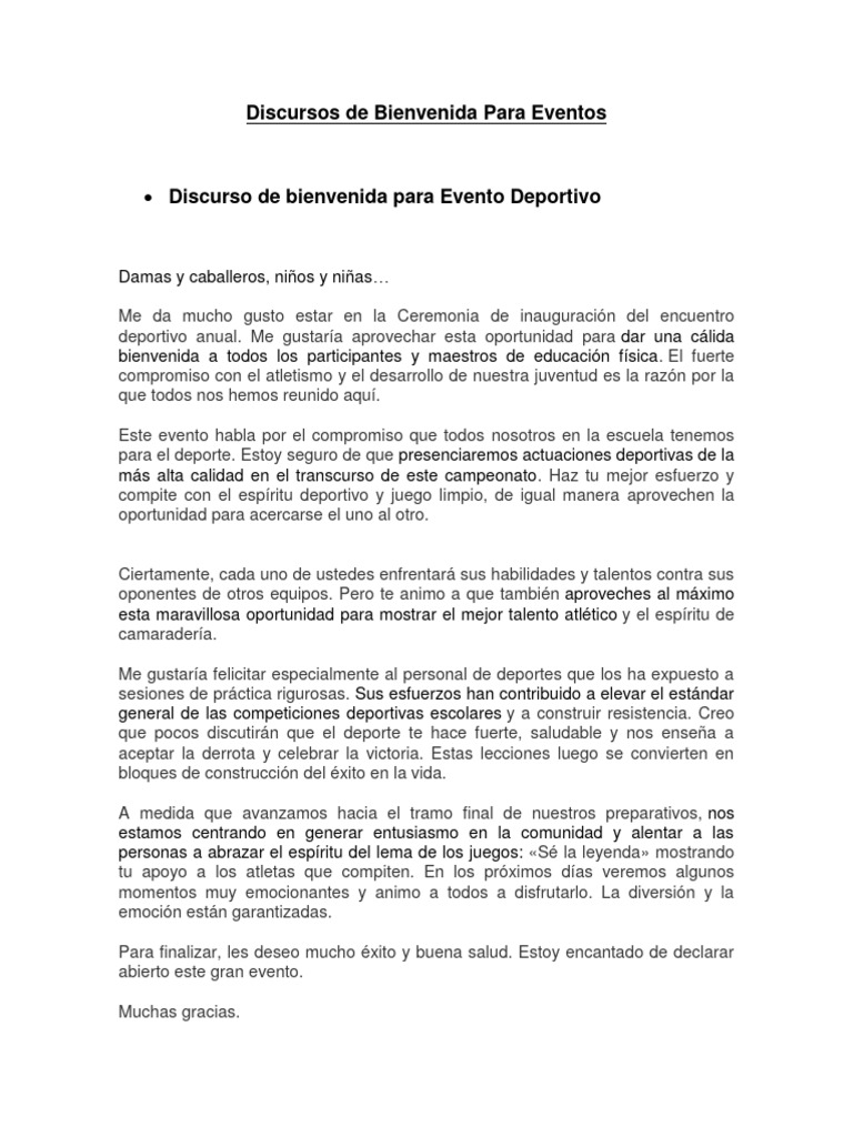 Discurso de Bienvenida A Un Evento | PDF | Deportes
