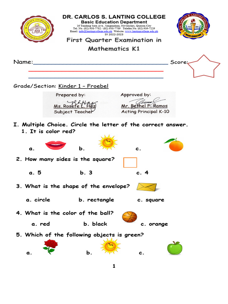 MATH K1 EXAM 1st Quarter | PDF | Euclidean Geometry | Elementary Geometry