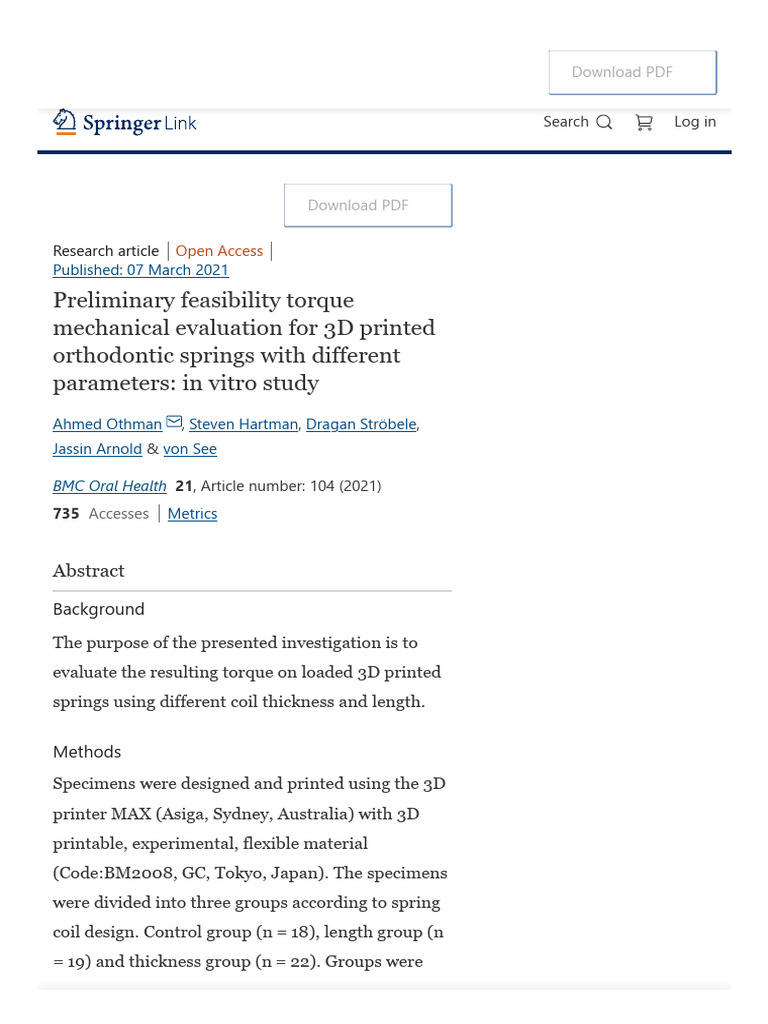Preliminary Feasibility Torque Mechanical Evaluation For 3D Printed Orthodontic Springs With ...