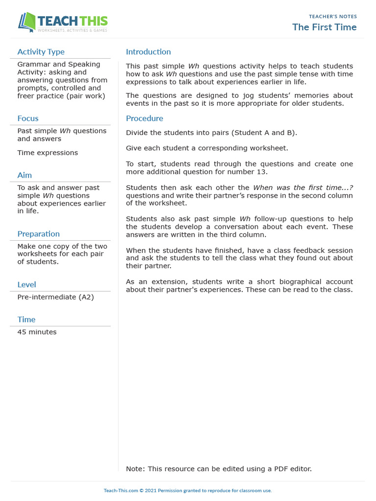 The First Time | PDF