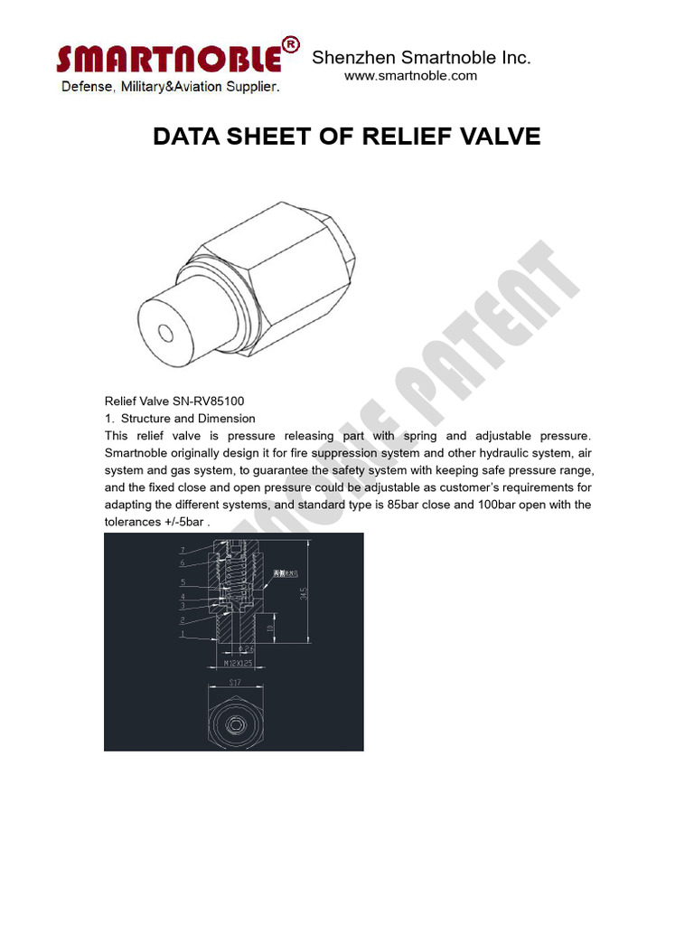 Datasheet of Smartnoble Relieve Valve | PDF | Valve | Pressure