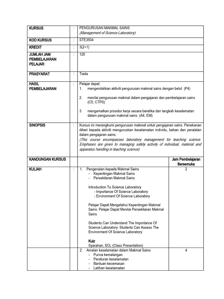 STE3504 - Management of Science Laboratory | PDF | Sains & Matematika ...