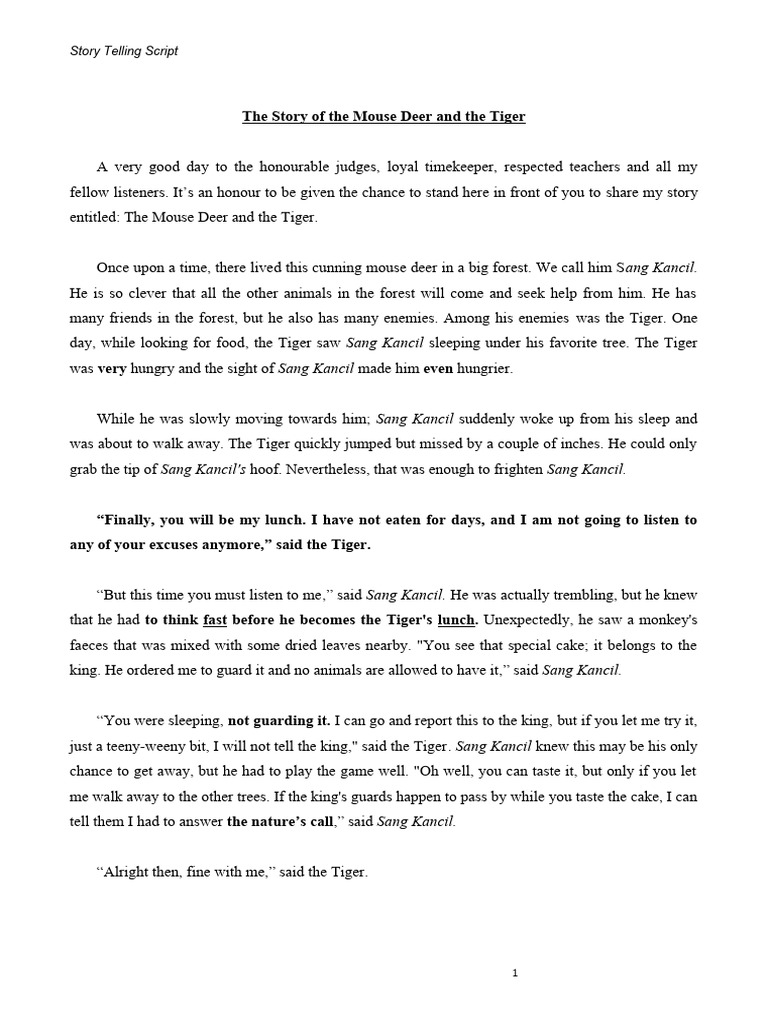 The Story of The Mouse Deer and The Tiger Edited 6 | PDF