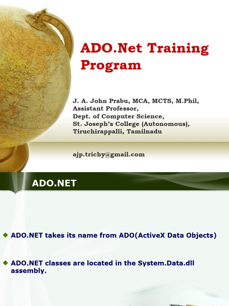 ADO.NET Training Guide | PDF | Active X Data Objects | Microsoft Sql Server