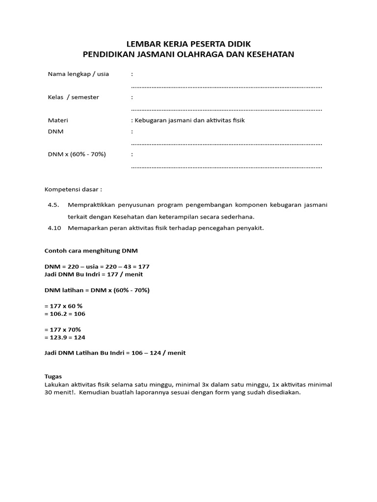 LKPD Kebugaran Jasmani Dan Aktivitas Fisik | PDF