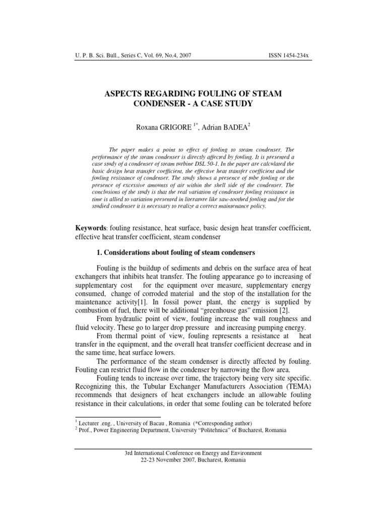 Condenser Fouling: Case Study Analysis | PDF | Heat Exchanger | Steam