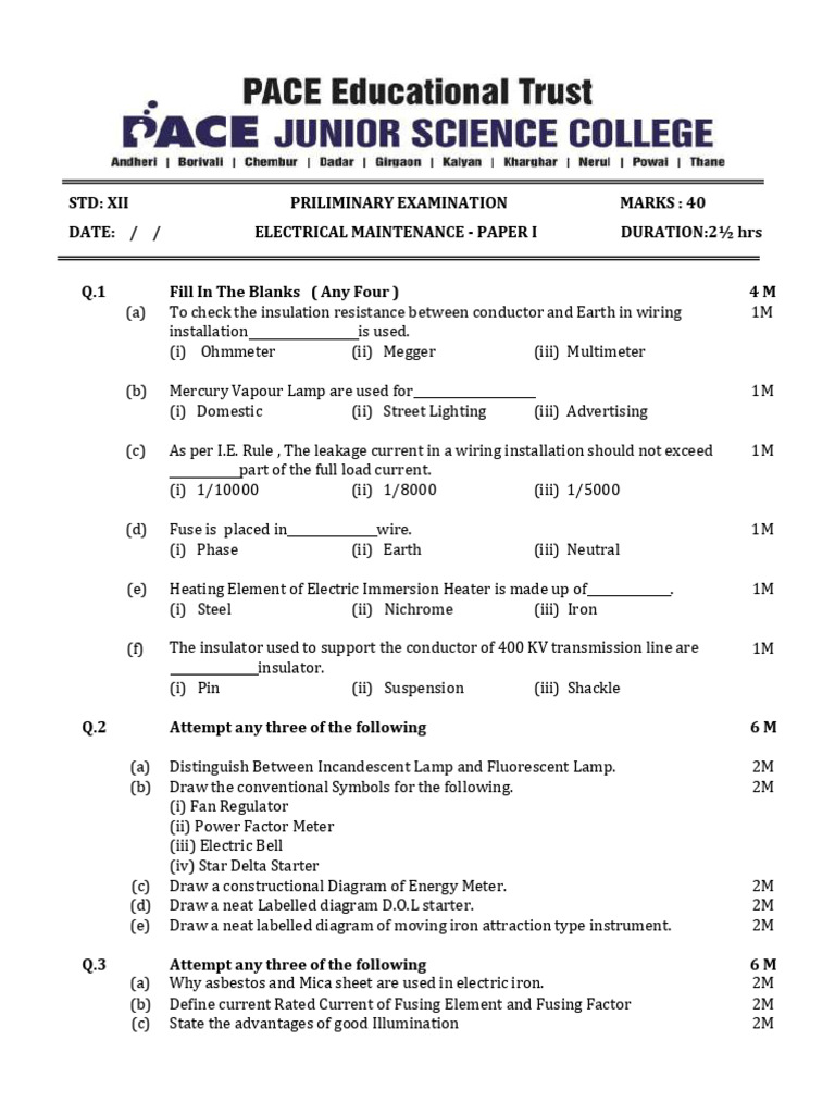 Practice Paper - EM.1 - QP | PDF | Electrical Wiring | Insulator (Electricity)